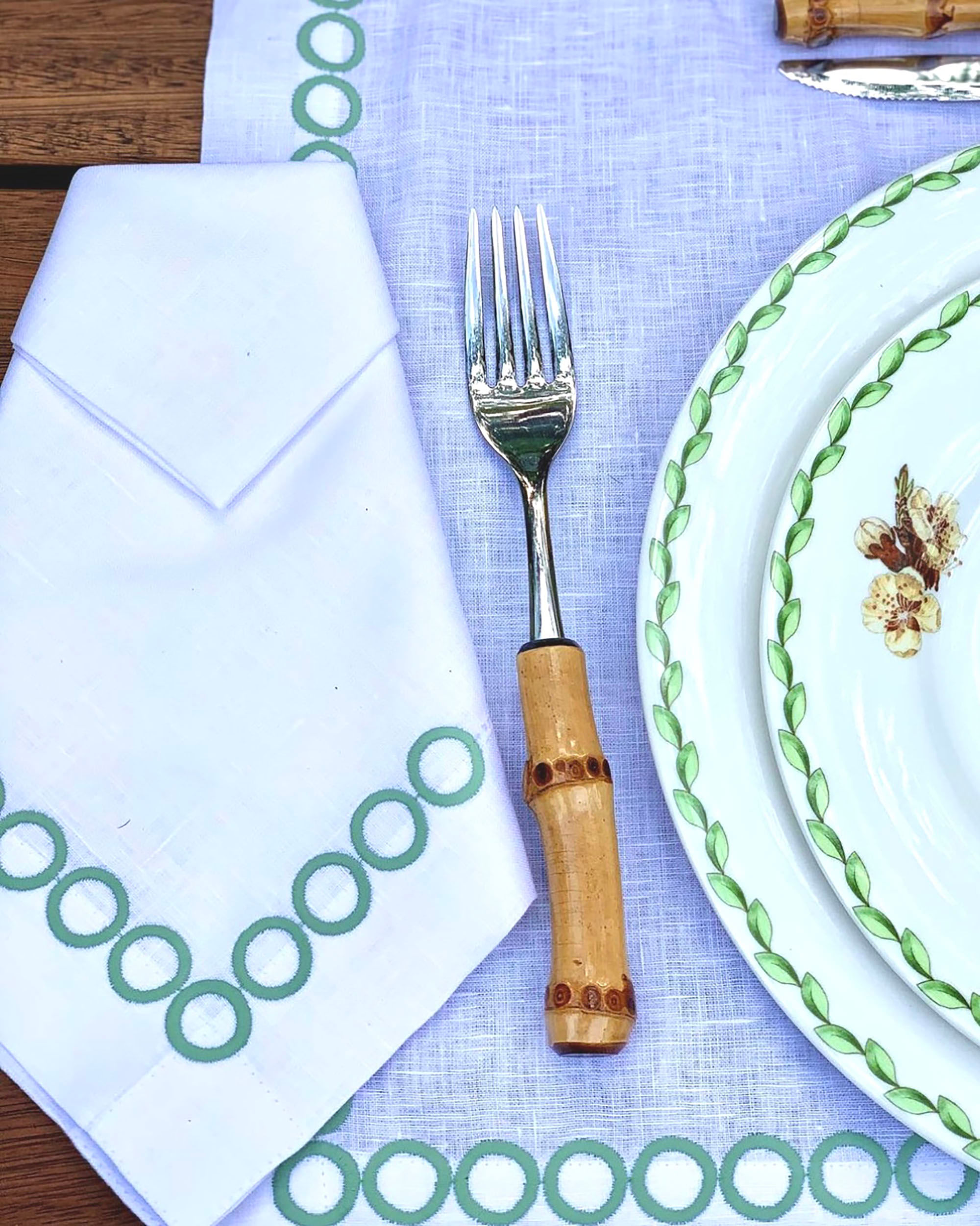 Guardanapo Linho Branco Bolas Verde Celadon - Table De Gisele