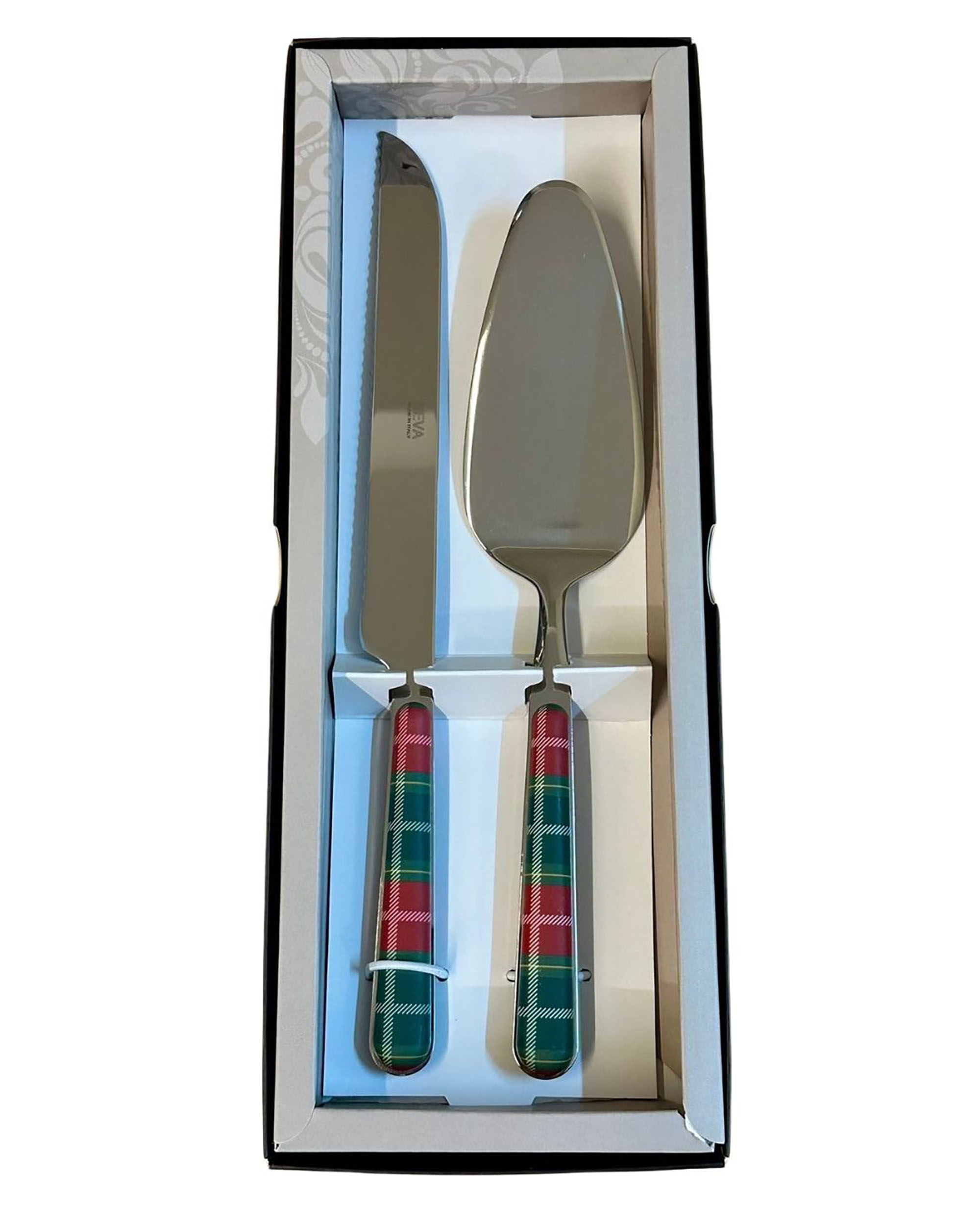 Conj pá e faca bolo Neva - xadrez vermelho e verde